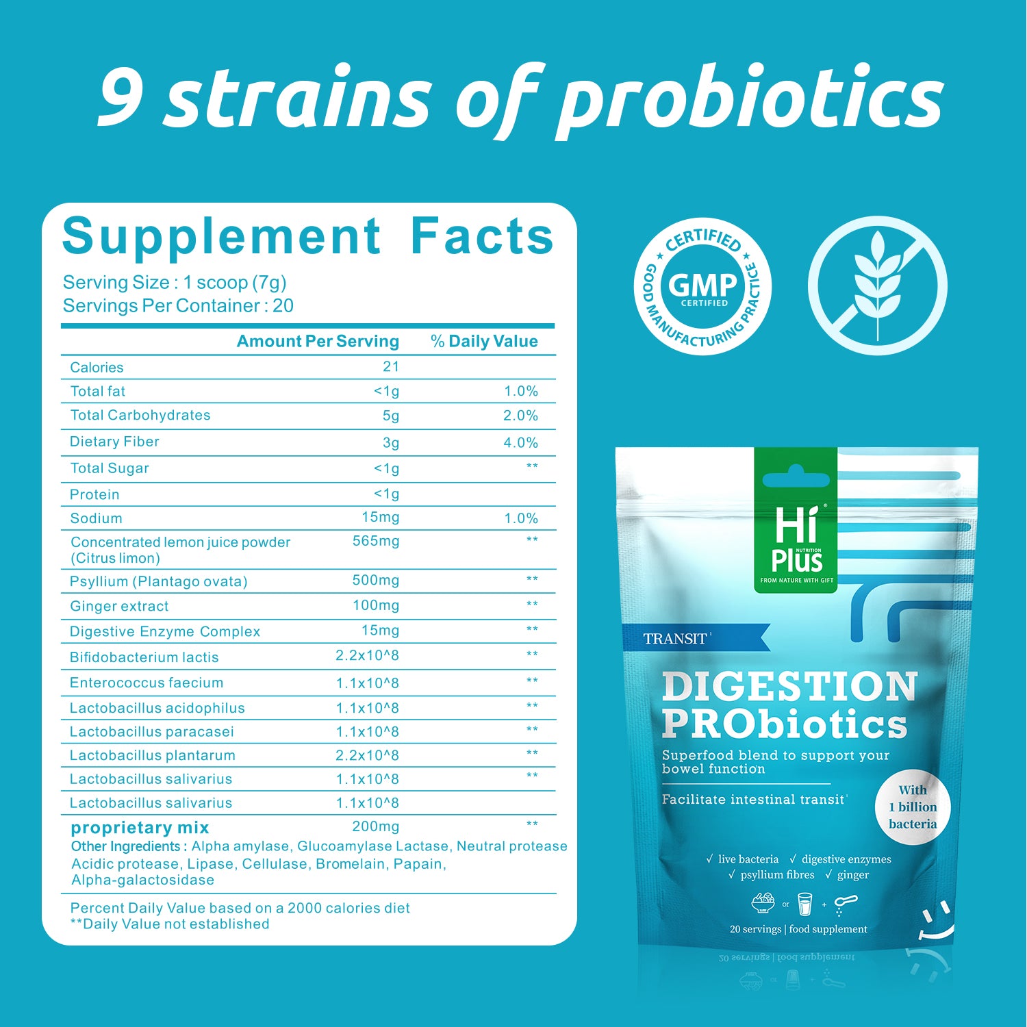 HiPlus® Digestion Probiotics with 9 Strains, 10 Plant Digestive Enzyme ...